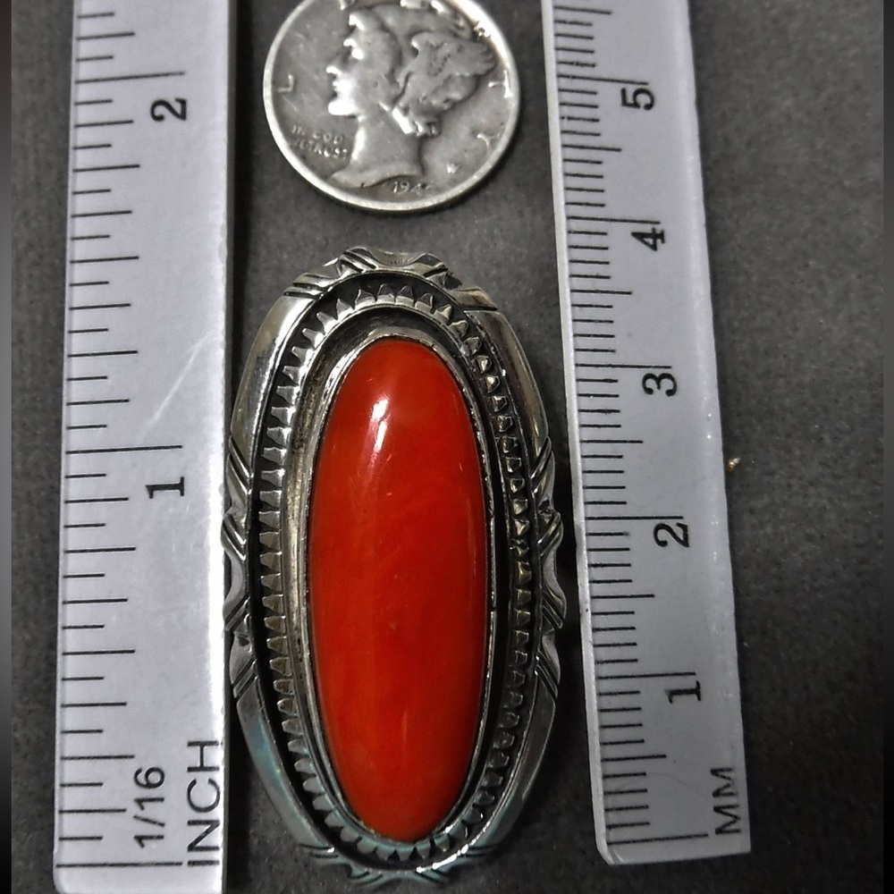 Huge Sardinia Red Coral Navajo Native American Ring D… - Gem